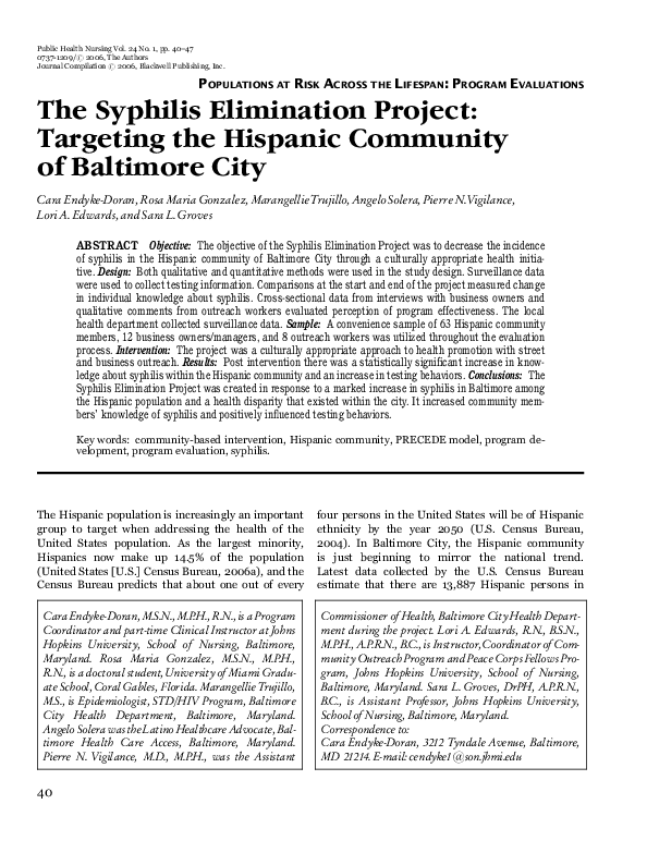 (PDF) The Syphilis Elimination Project: Targeting the Hispanic ...