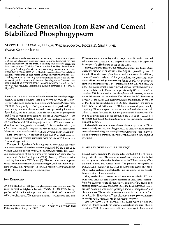 (PDF) Leachate generation from raw and cement stabilized phosphogypsum