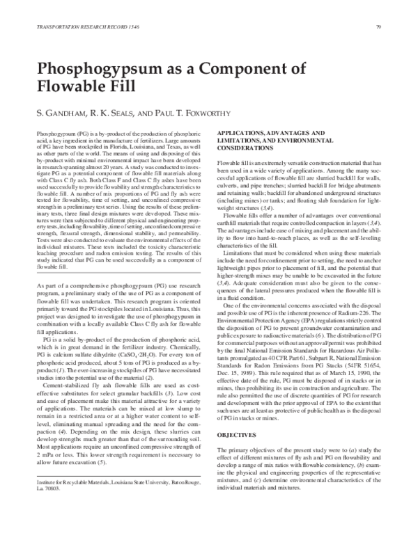 (PDF) Phosphogypsum as a Component of Flowable Fill