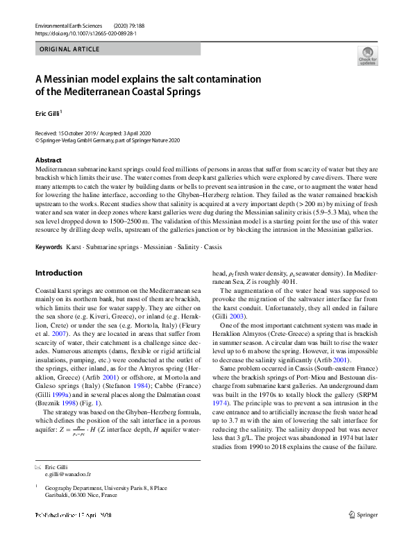 (PDF) A Messinian model explains the salt contamination of the ...