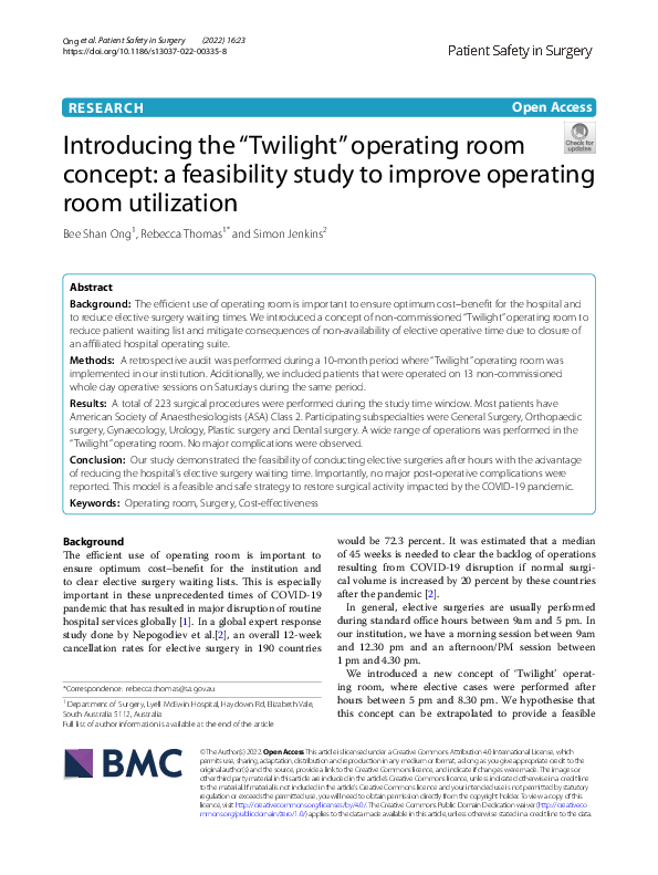 (PDF) Introducing the “Twilight” operating room concept: a feasibility ...
