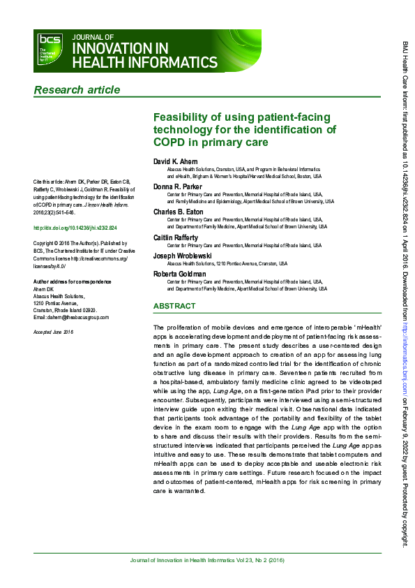 (PDF) Patient-facing Technology for Identification of COPD in Primary Care