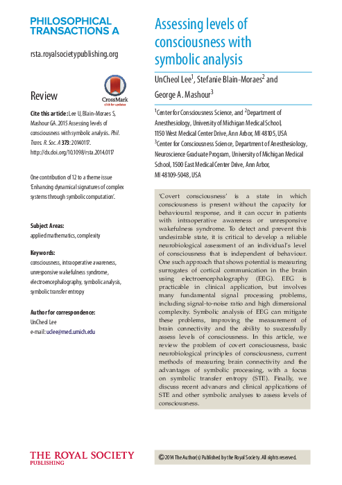 (PDF) Assessing levels of consciousness with symbolic analysis