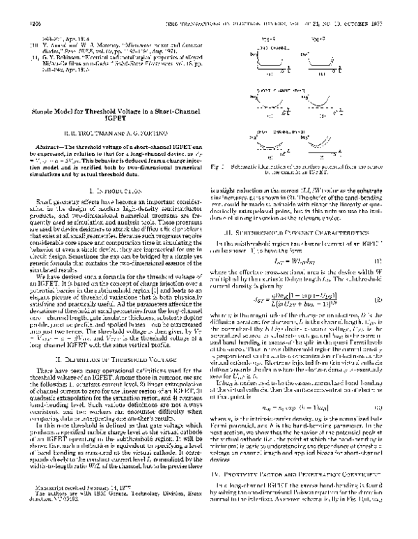 (PDF) Simple model for threshold voltage in a short-channel IGFET