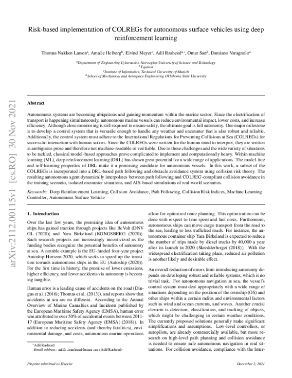 Pdf Drl For Colregs Compliance In Autonomous Vessels