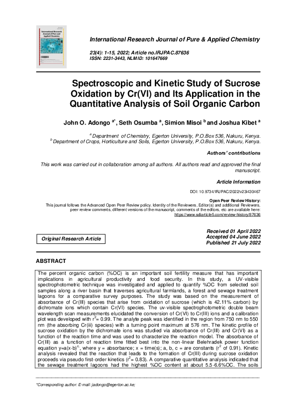 (PDF) Spectroscopic and Kinetic Study of Sucrose Oxidation by Cr(VI ...