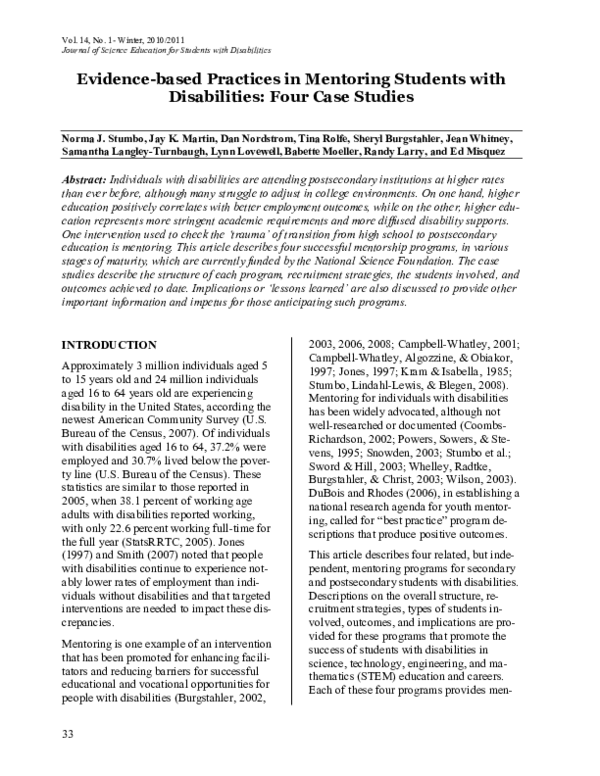 (PDF) Evidence-based Practices in Mentoring Students with Disabilities: Four Case Studies