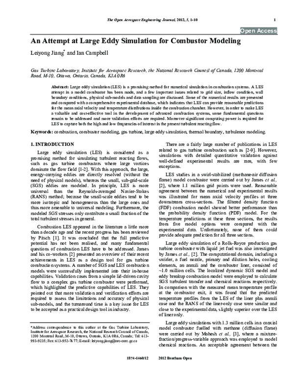 Pdf An Attempt At Large Eddy Simulation For Combustor Modeling