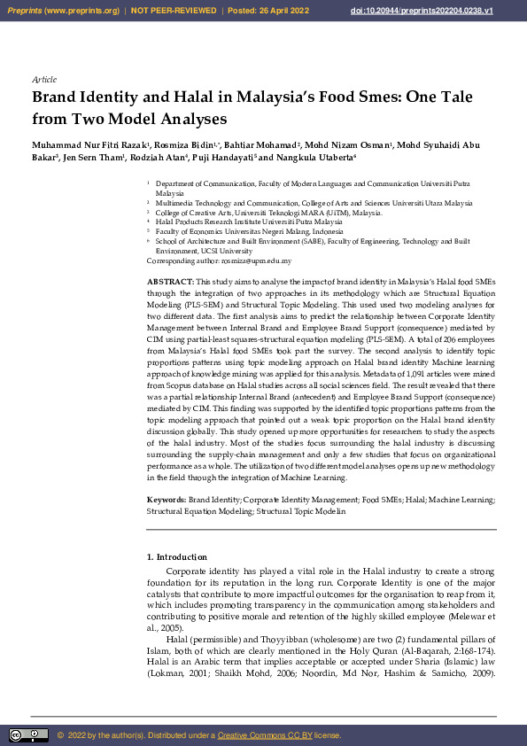 (PDF) Brand Identity and Halal in Malaysia’s Food Smes: One Tale from ...