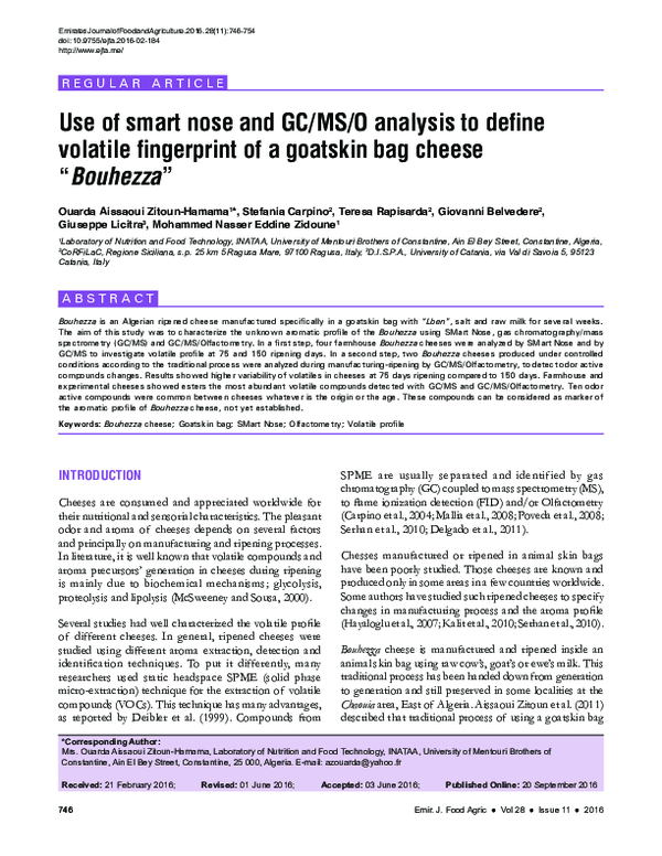 (PDF) Use of Smart Nose and GC/MS/O analysis to define volatile ...