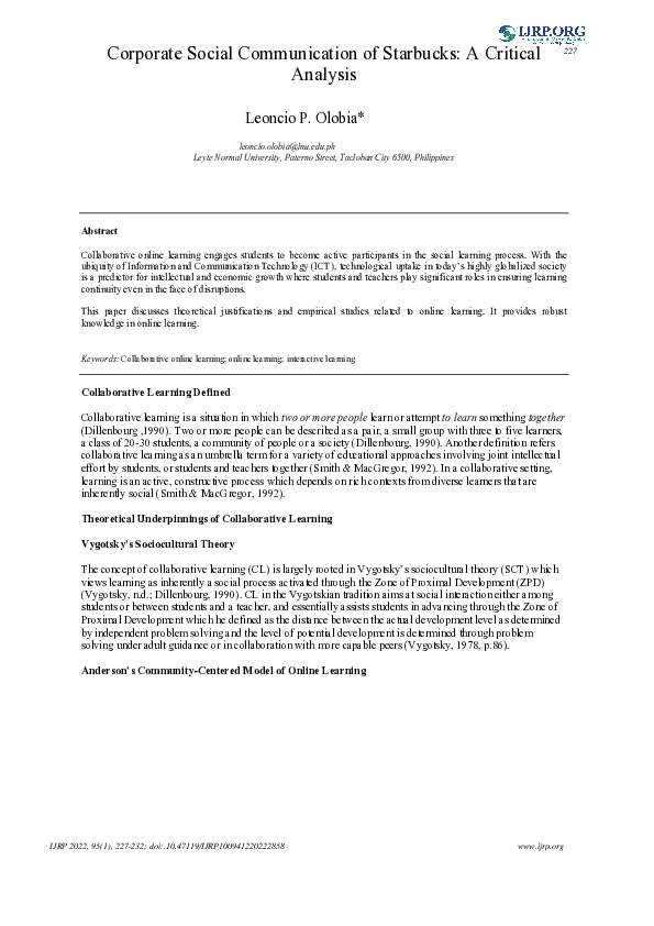 (PDF) Corporate Social Responsibility of Starbucks: A Critical Analysis