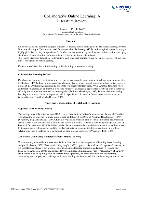(PDF) Collaborative Online Learning: A Literature Review