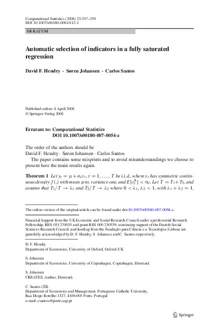 (PDF) Automatic selection of indicators in a fully saturated regression