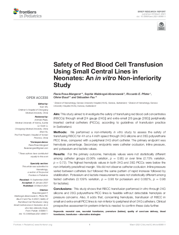 (PDF) Safety of Red Blood Cell Transfusion Using Small Central Lines in ...