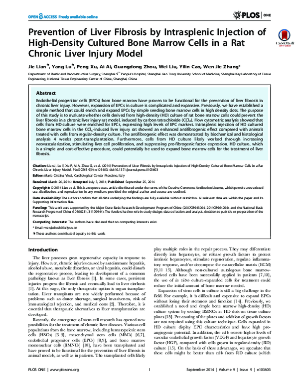(PDF) Prevention of liver fibrosis by intrasplenic injection of high ...