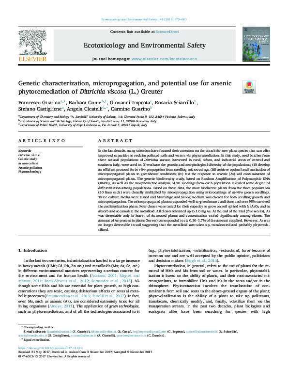 (PDF) Genetic characterization, micropropagation, and potential use for arsenic phytoremediation ...