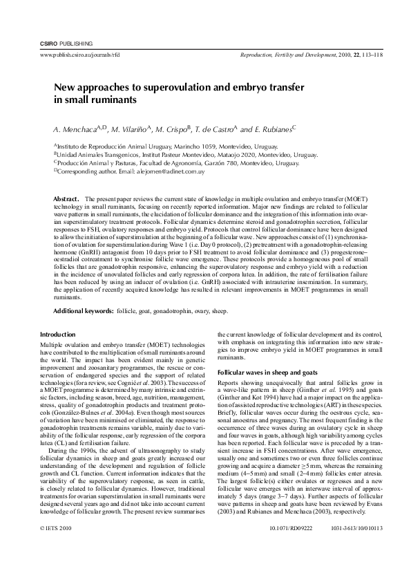 (PDF) New approaches to superovulation and embryo transfer in small ...