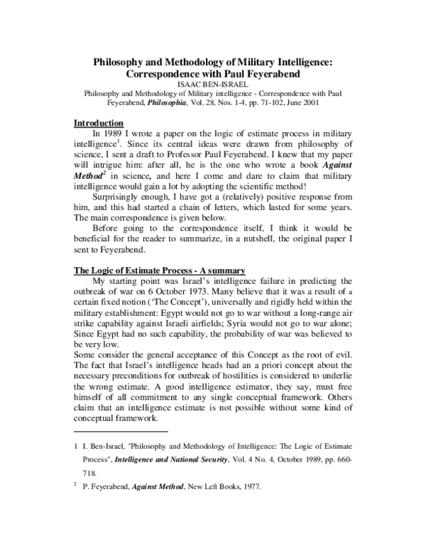 (PDF) Philosophy and methodology of military intelligence ...