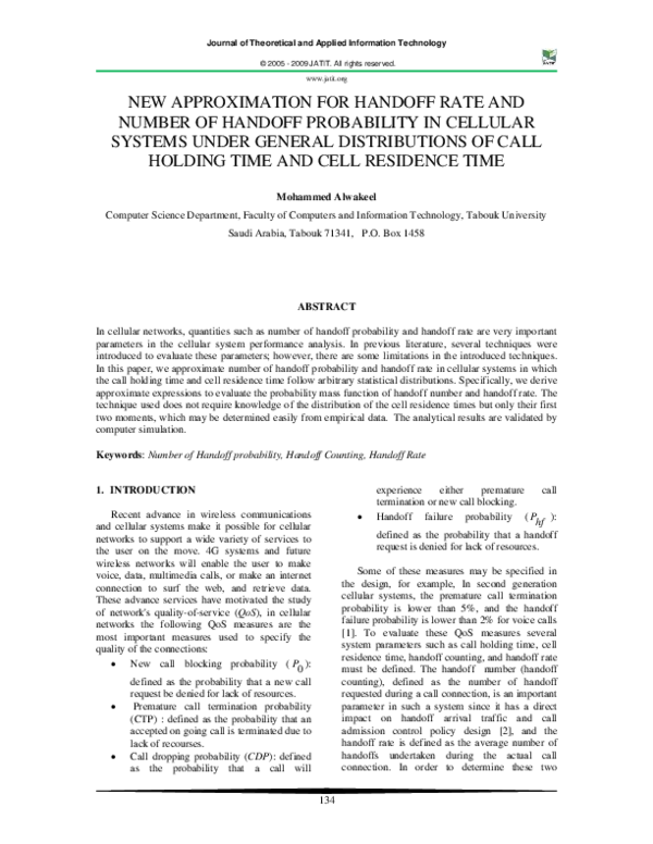 (PDF) New Approximation for Handoff Rate and Number of Handoff Probability in Cellular Systems ...