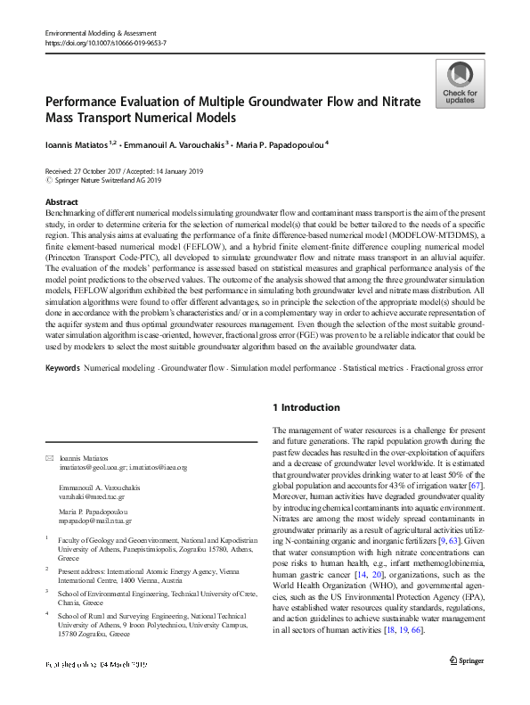 (PDF) Performance Evaluation of Multiple Groundwater Flow and Nitrate Mass Transport Numerical ...