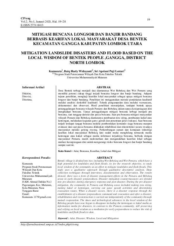 (PDF) Mitigasi Bencana Longsor Dan Banjir Bandang Berbasis Kearifan Lokal Masyarakat Desa Bentek ...