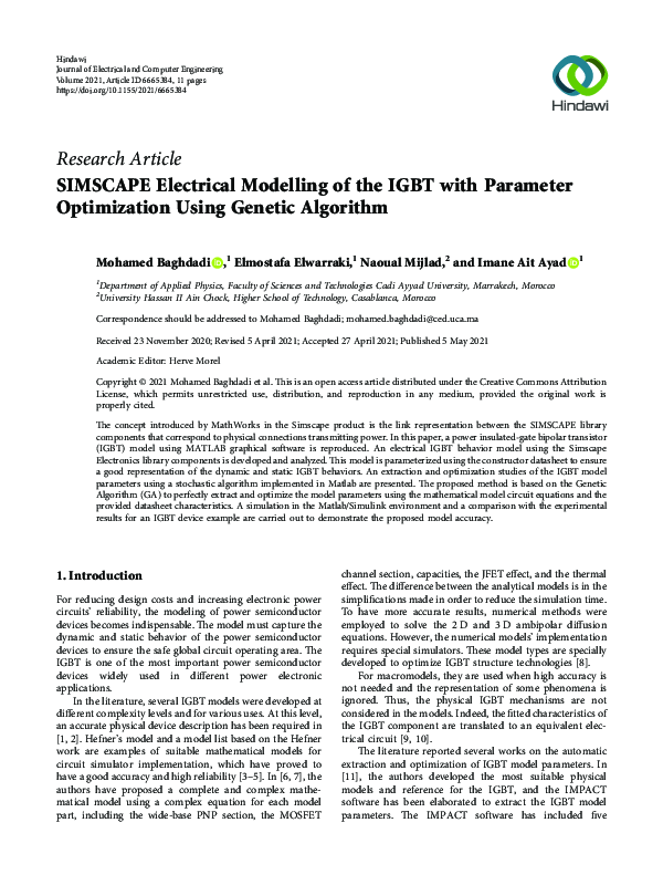 Pdf Simscape Electrical Modelling Of The Igbt With Parameter Optimization Using Genetic Algorithm 
