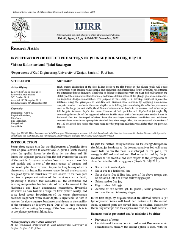 (PDF) Investigation of Effective Factors on Plunge Pool Scour Depth