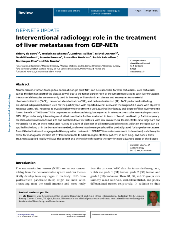 (PDF) GEP-NETS update: Interventional radiology : Role in the treatment ...
