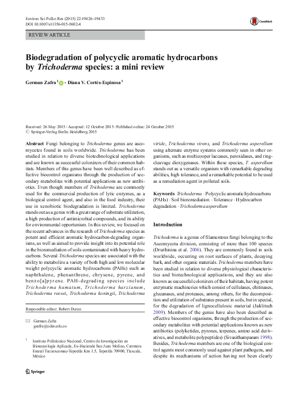 (PDF) Biodegradation of polycyclic aromatic hydrocarbon contaminants in a mixed culture bioreactor