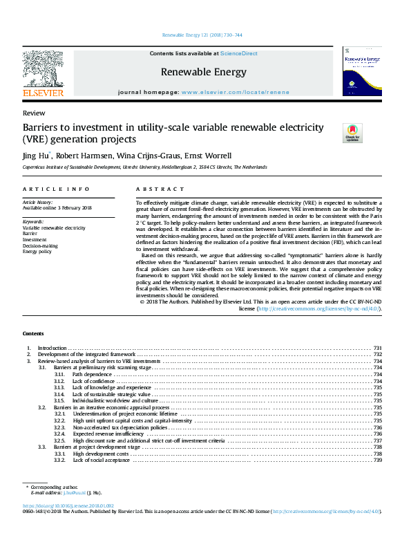 (PDF) Barriers to investment in utility-scale variable renewable electricity (VRE) generation ...