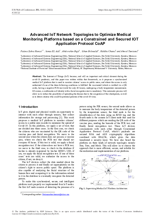 (PDF) Advanced IoT Network Topologies to Optimize Medical Monitoring Platforms based on a ...
