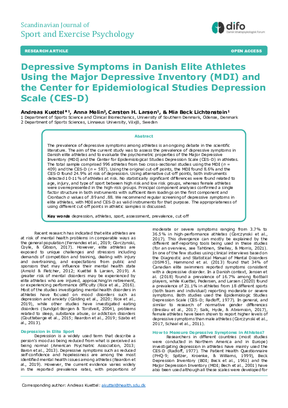 (PDF) Depressive Symptoms in Danish Elite Athletes Using the Major ...