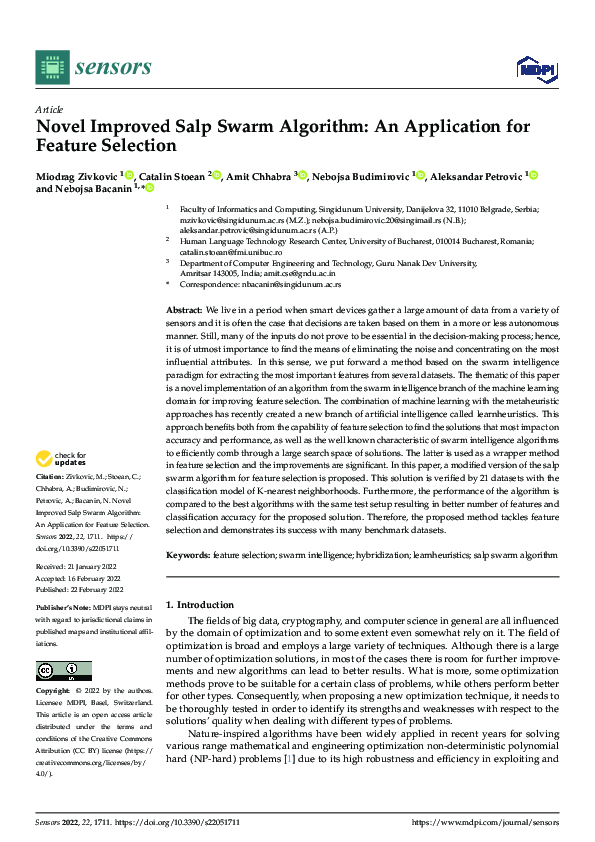 Pdf Improved Salp Swarm Algorithm For Efficient Feature Selection