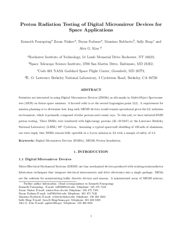 (PDF) Proton radiation testing of digital micromirror devices for space ...