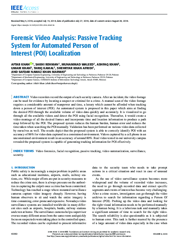(PDF) Forensic Video Analysis: Passive Tracking System for Automated ...