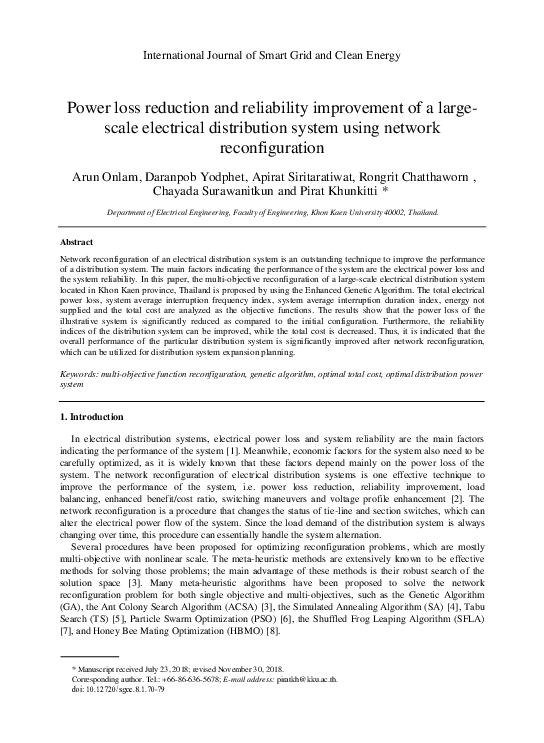 Pdf Review On Reliability Improvement And Power Loss Reduction In