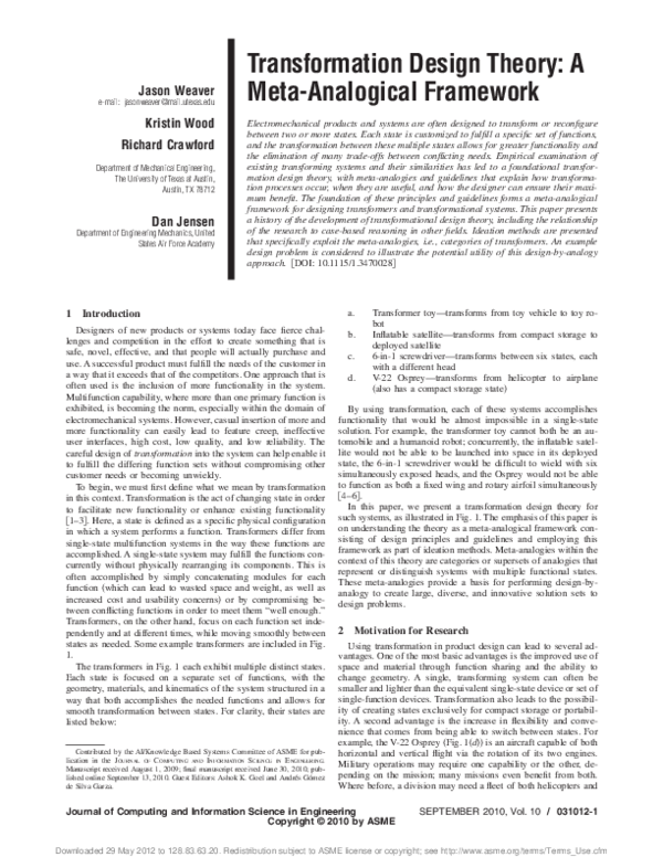 (PDF) Transformation Design Theory: A Meta-Analogical Framework