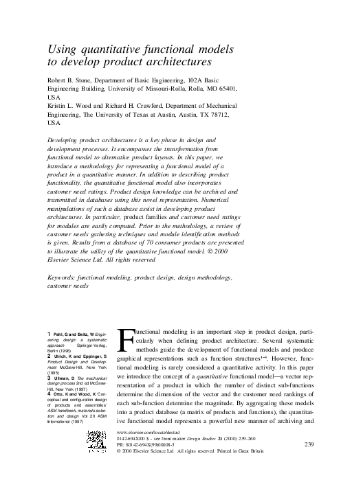 (PDF) Using quantitative functional models to develop product architectures