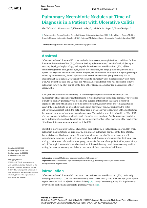 (PDF) Pulmonary Necrobiotic Nodules at Time of Diagnosis in a Patient ...