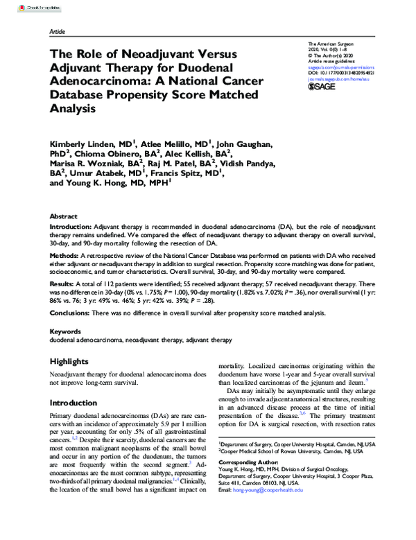 (PDF) The Role of Neoadjuvant Versus Adjuvant Therapy for Duodenal ...