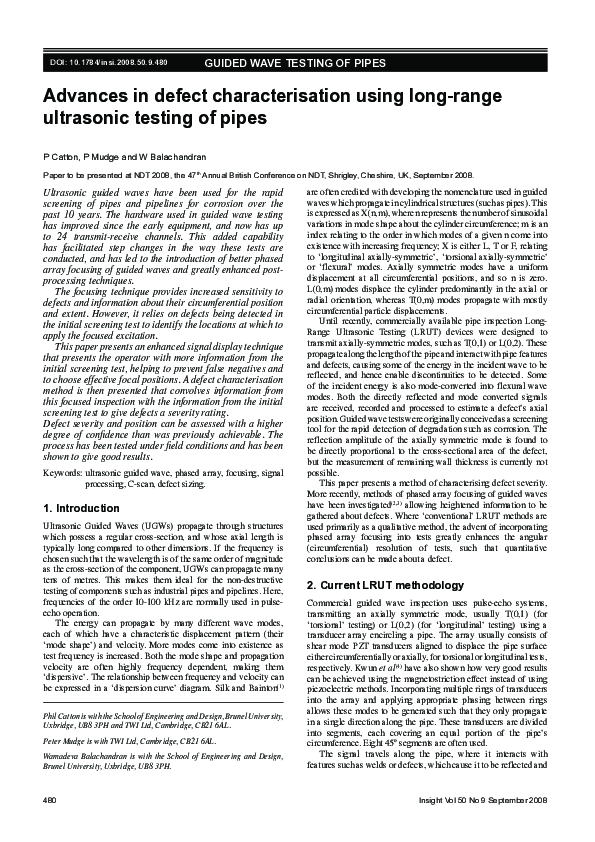 (PDF) Advances in defect characterisation using long-range ultrasonic ...