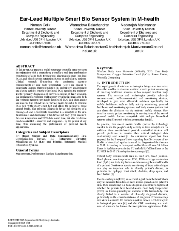 (PDF) Ear-Lead Multiple Smart Bio Sensor System in M-health | Wamadeva ...