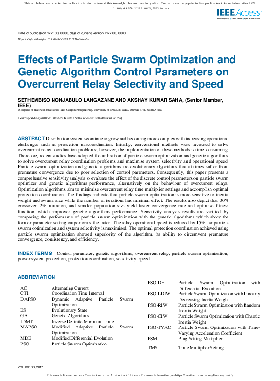 Pdf Effects Of Particle Swarm Optimization And Genetic Algorithm Control Parameters On