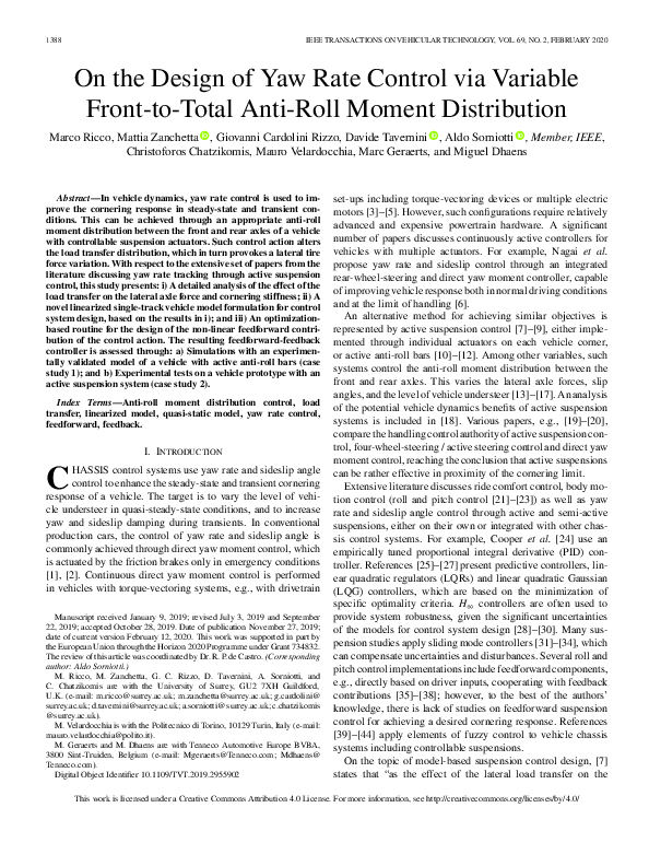 (PDF) On the Design of Yaw Rate Control via Variable Front-to-Total ...