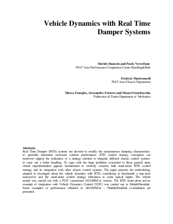 (PDF) Vehicle Dynamics with Real Time Damper Systems