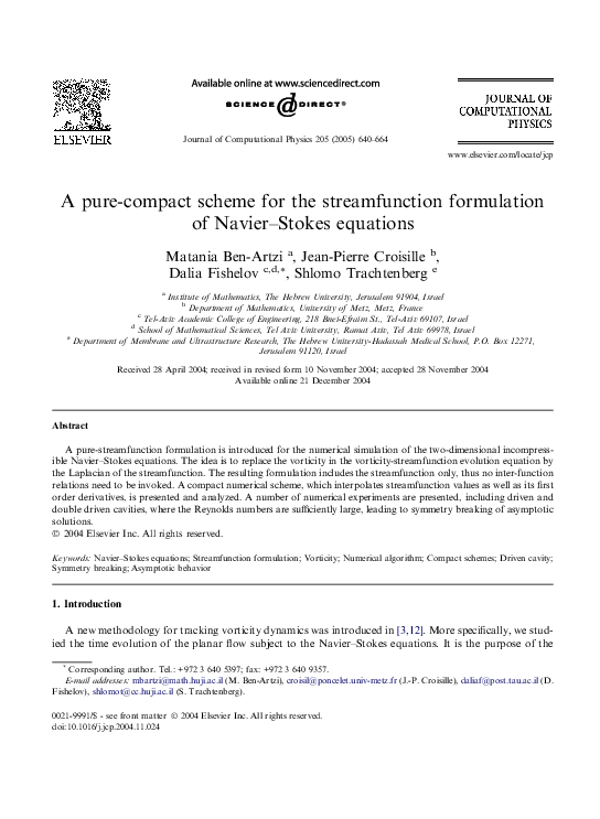Pdf A Pure Compact Scheme For The Streamfunction Formulation Of Navier Stokes Equations