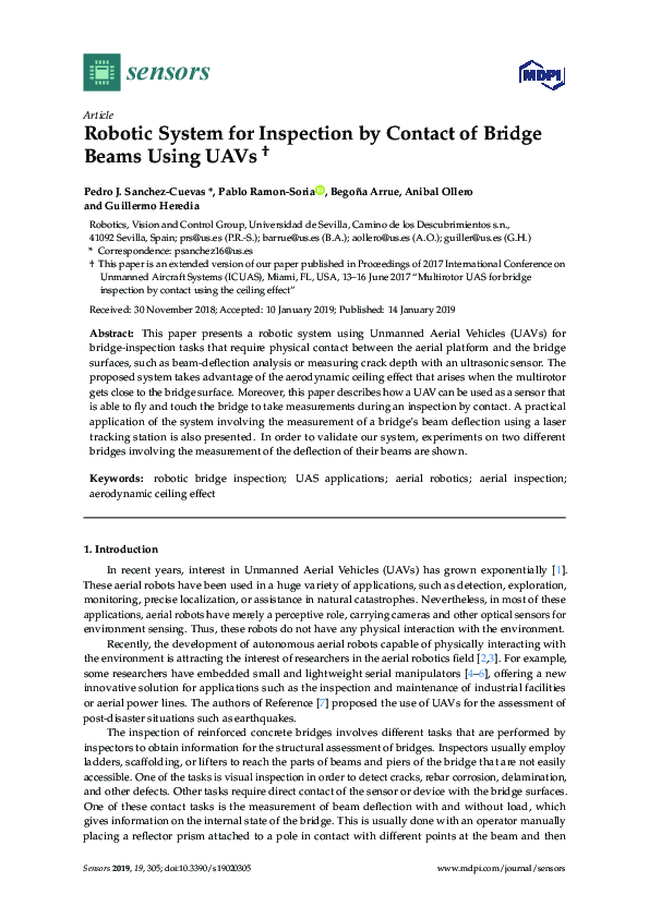 Pdf Robotic System For Inspection By Contact Of Bridge Beams Using Uavs Pablo Soria