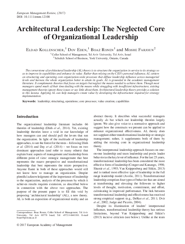 (PDF) Architectural Leadership: The Neglected Core of Organizational ...