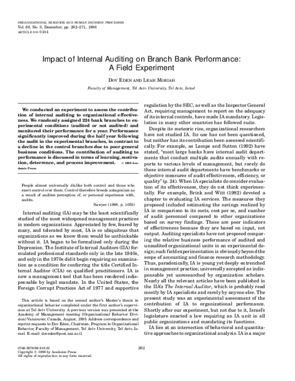 (PDF) Impact of Internal Auditing on Branch Bank Performance: A Field Experiment