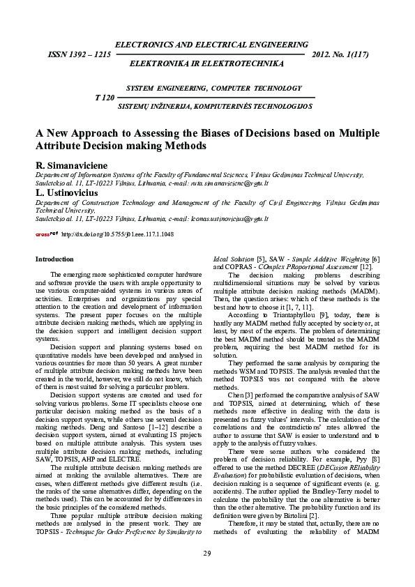 Pdf A New Approach To Assessing The Biases Of Decisions Based On